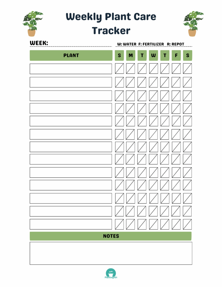 Free Weekly Houseplant Care Tracker Printable - Planting 101